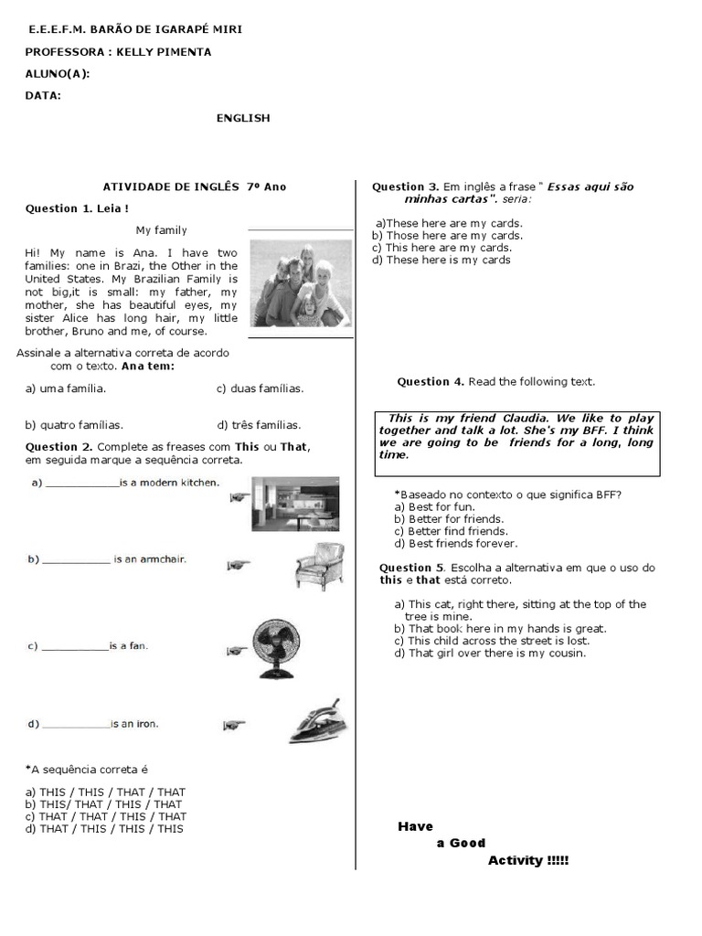 English Activity for 7th Graders | PDF