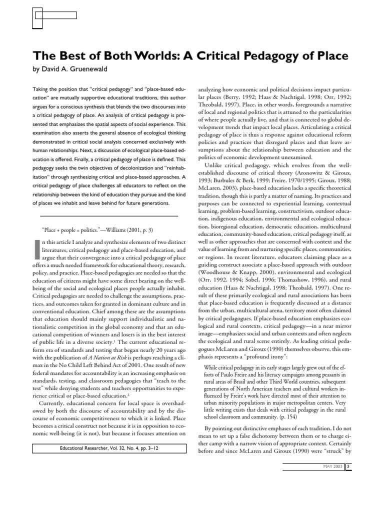 The Best of Both Worlds: A Critical Pedagogy of Place: by David A ...