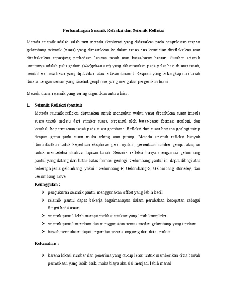 Perbandingan Metode Seismik Refraksi dan Refleksi | PDF | Sains ...