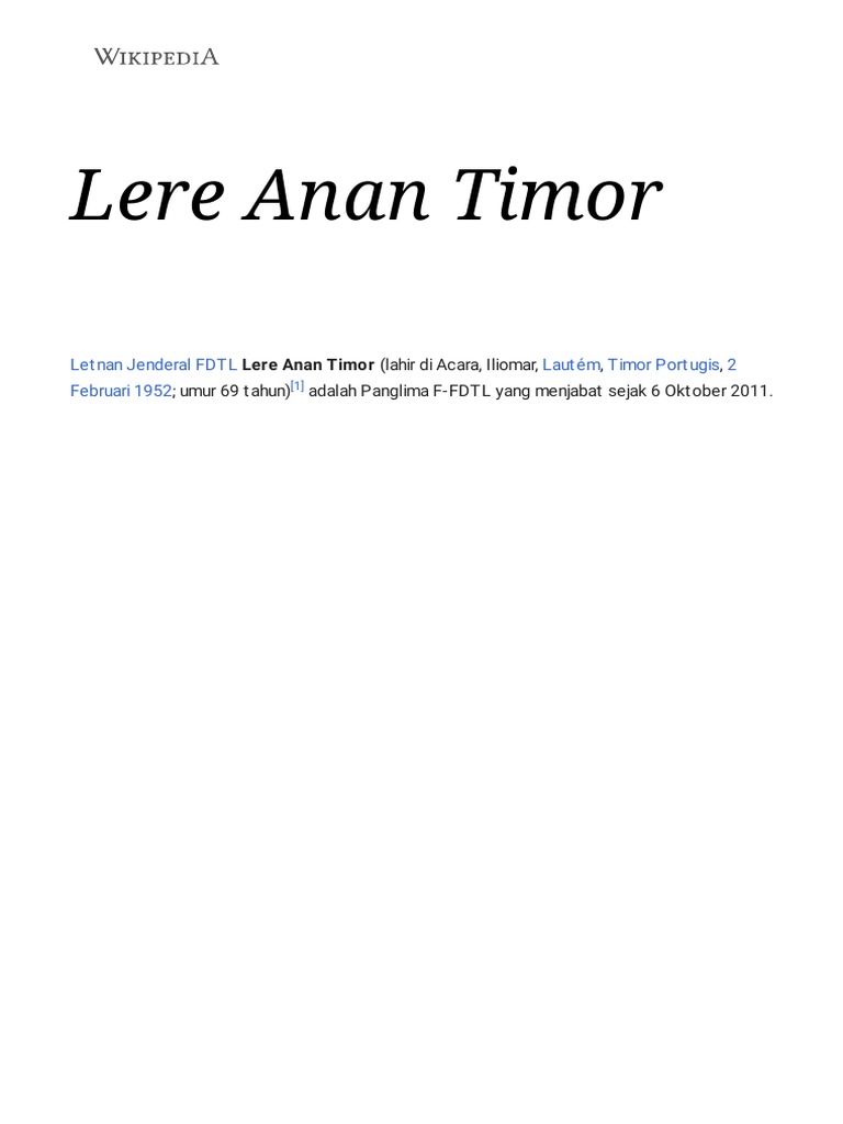 Lere Anan Timor - Wikipedia Bahasa Indonesia, Ensiklopedia Bebas | PDF