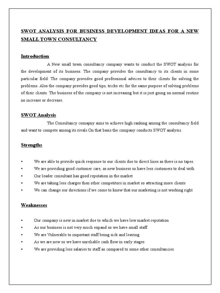 Swot Analysis For Business Development Ideas For A New Small Town ...