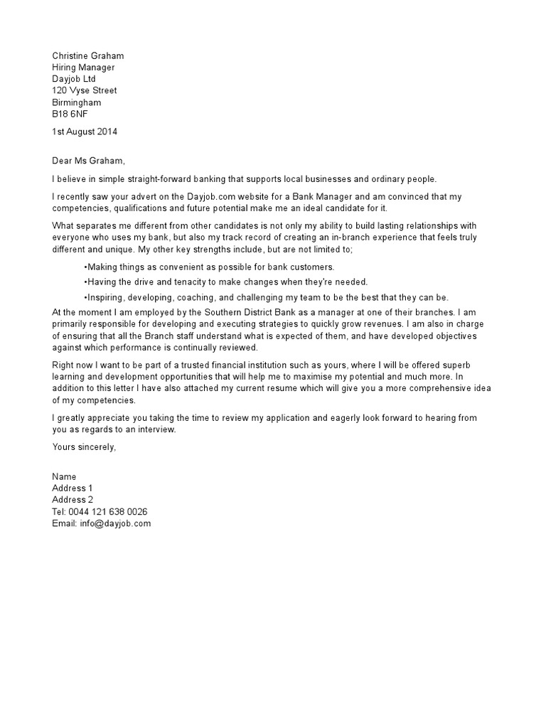 Application for Bank Manager Position | PDF | Career & Growth | Self ...