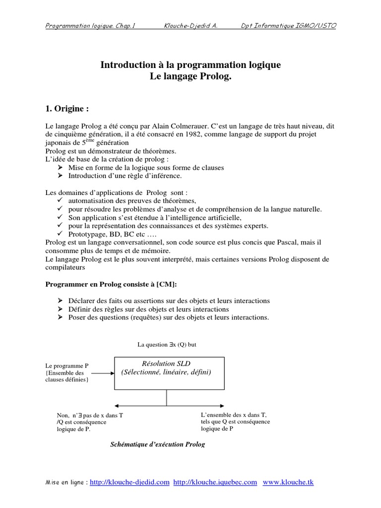 Programmation Logique Chap1 Klouche | PDF | Intelligence artificielle | Intelligence (IA) et ...