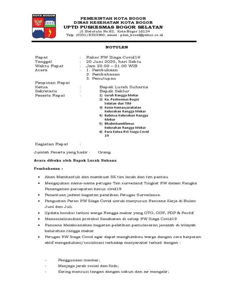 NOTULEN Rakor RW Siaga Covid19 | PDF