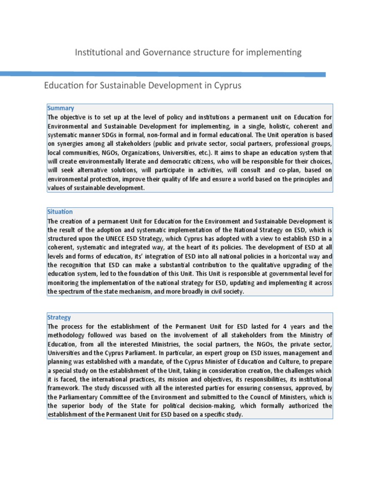 Institutional and Governance Structure For Implementing | PDF ...