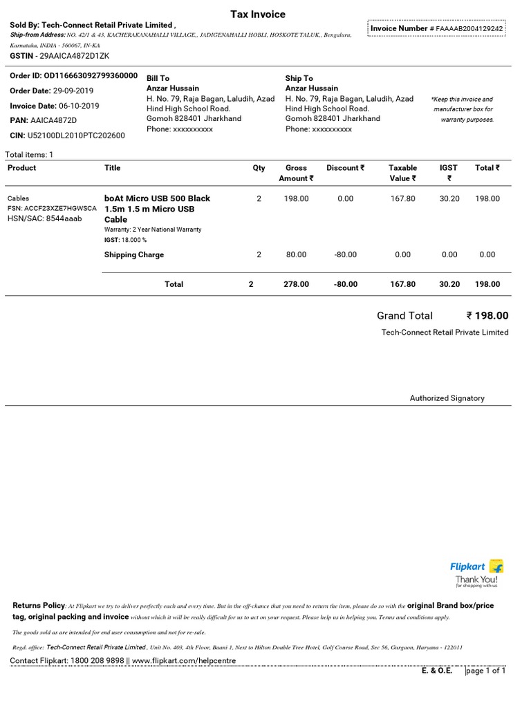 Boat Data Cable Invoice | PDF | Government Finances | Taxes