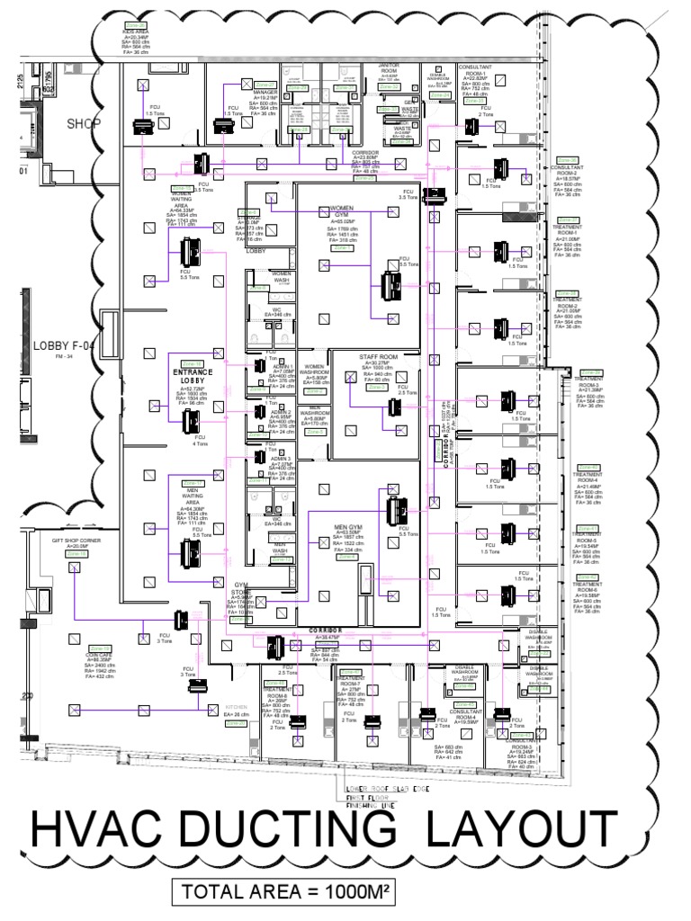 Hvac Ducting Layout: Total Area 1000M | PDF