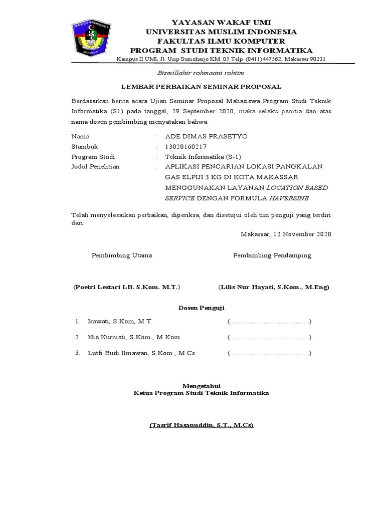 Lembar Perbaikan Proposal | PDF