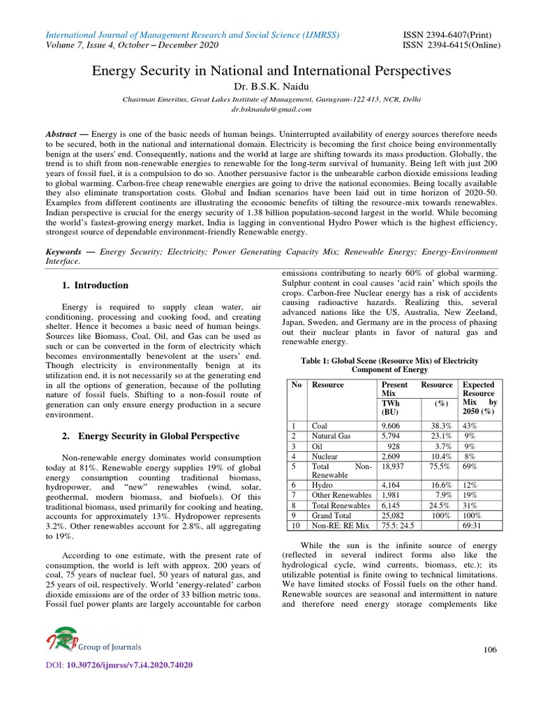 Energy Security in National and International Perspectives | PDF ...