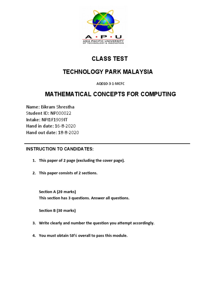 Mathematical Concepts for Computing: Solving Multiple Choice and Short ...