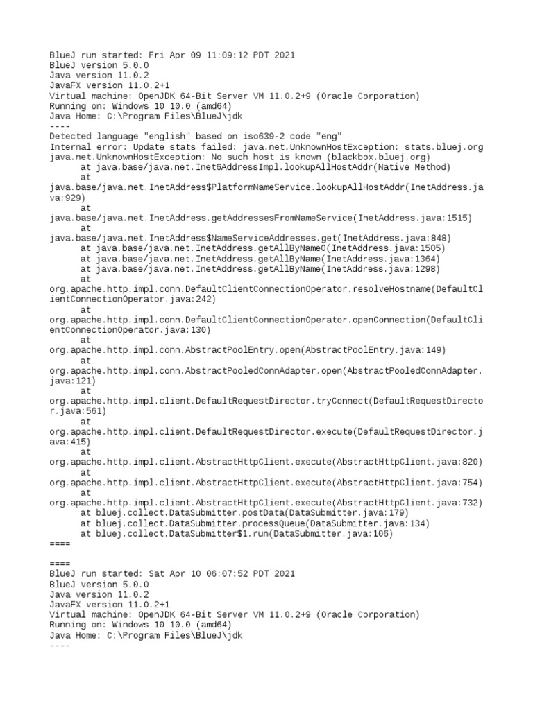 BlueJ Java development environment log files documenting connection ... BlueJ Java development environment log files documenting connection ...