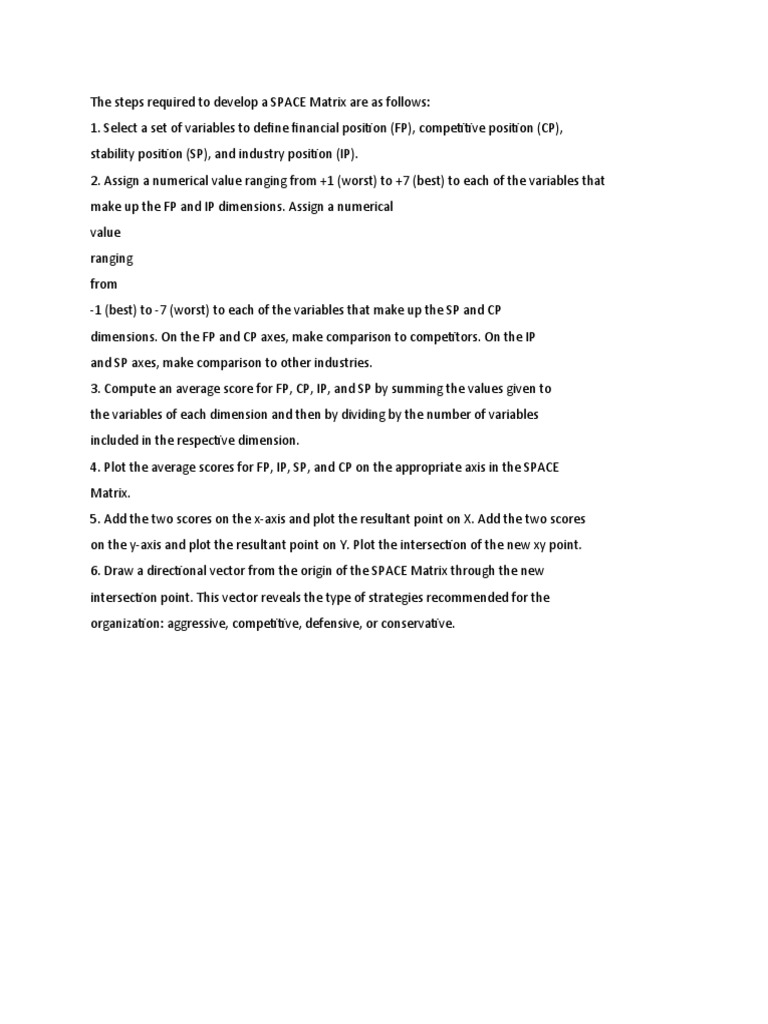 Creating a SPACE Matrix: Step-by-Step Guide | PDF | Finance & Money ...