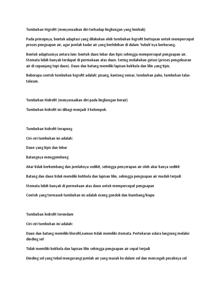 Adaptasi Tumbuhan di Lingkungan | PDF