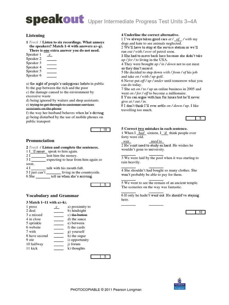 Upper Intermediate Progress Test Units 3-4A | PDF | Foods