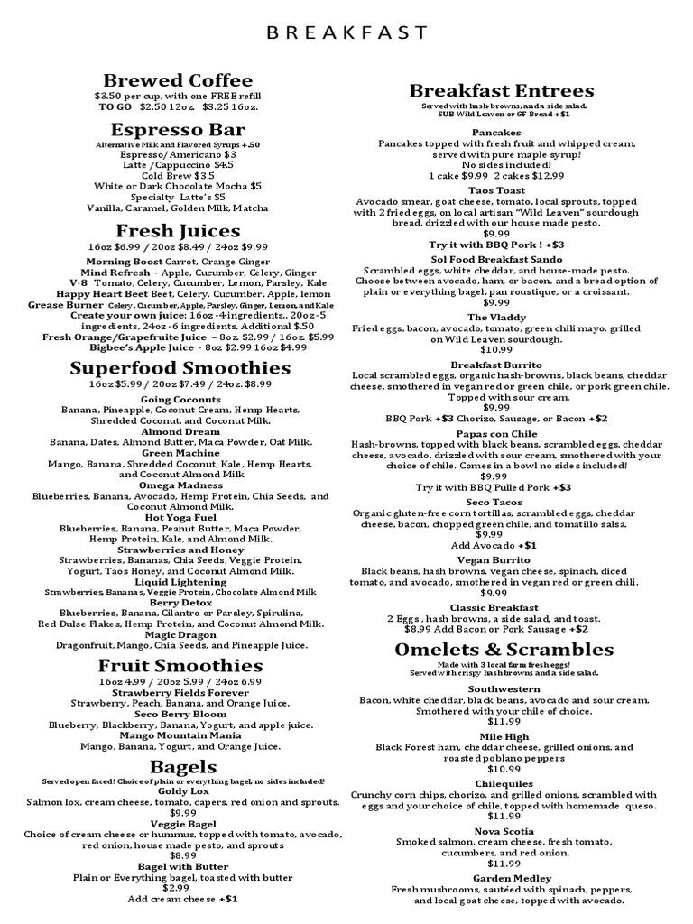 Sol Food Cafe Menu Spring 2021 | PDF | Coleslaw | Salad