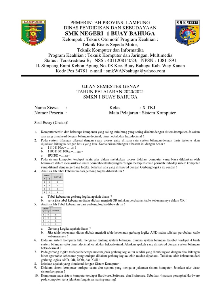 Ujian Sistem Komputer SMKN 1 | PDF