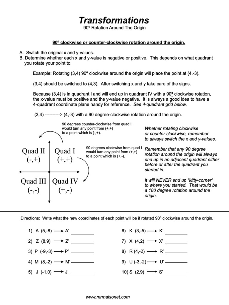 Rotating Points 90 Degrees Around the Origin: A Visual Guide to Coordinate Transformations | PDF ...