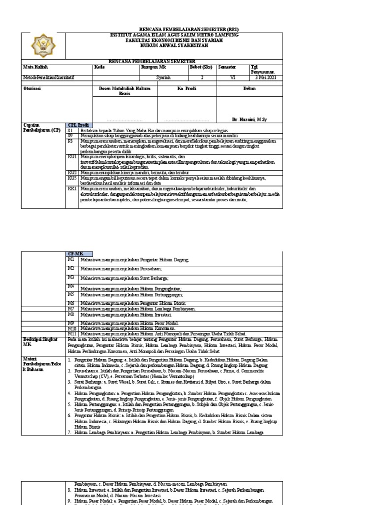RPS Hukum Ahwal Syakhshiyah | PDF