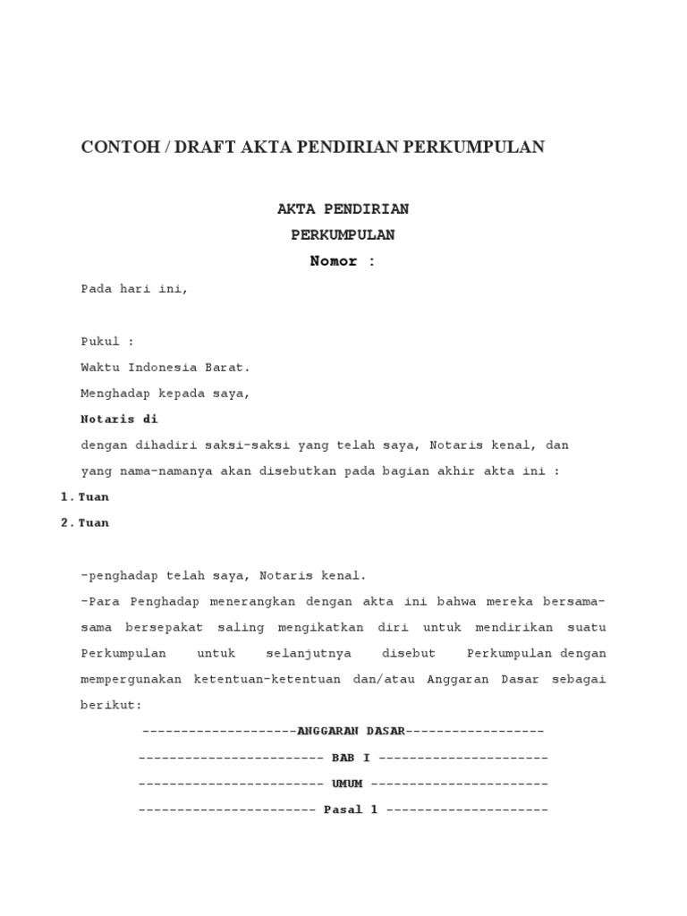 Contoh Draft Akta Pendirian Perkumpulan | PDF | Hukum | Komputer