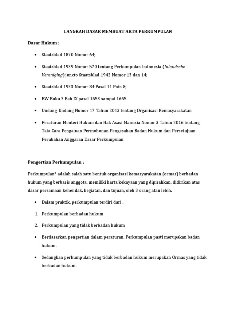 Langkah Dasar Membuat Akta Perkumpulan | PDF