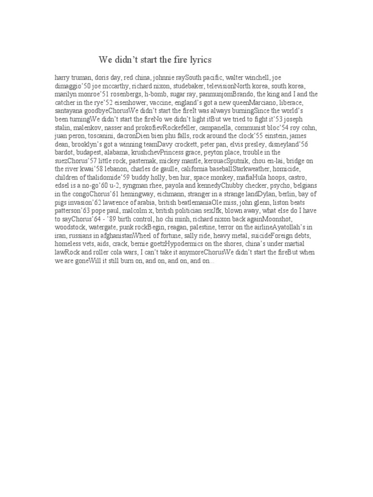 We Didn't Start The Fire Lyrics | PDF | History | Mystery, Thriller ...