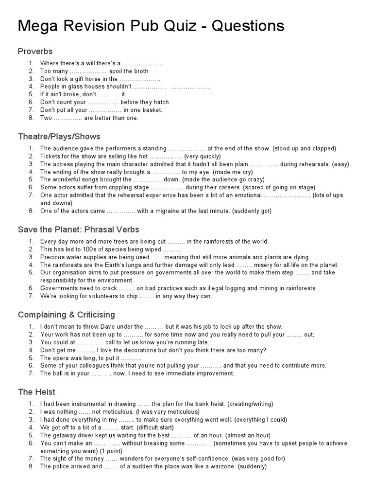 Mega Revision Pub Quiz Answers | PDF
