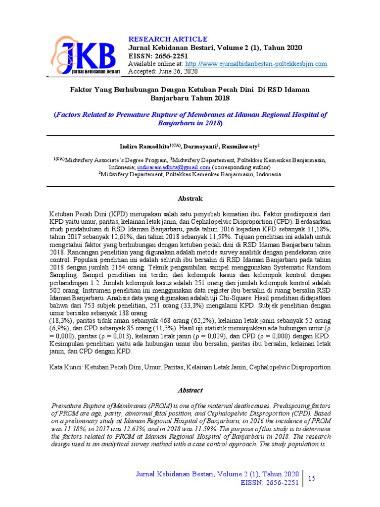 Jurnal Kebidanan Bestari, Volume 2 (1), Tahun 2020 EISSN: 2656-2251 | PDF