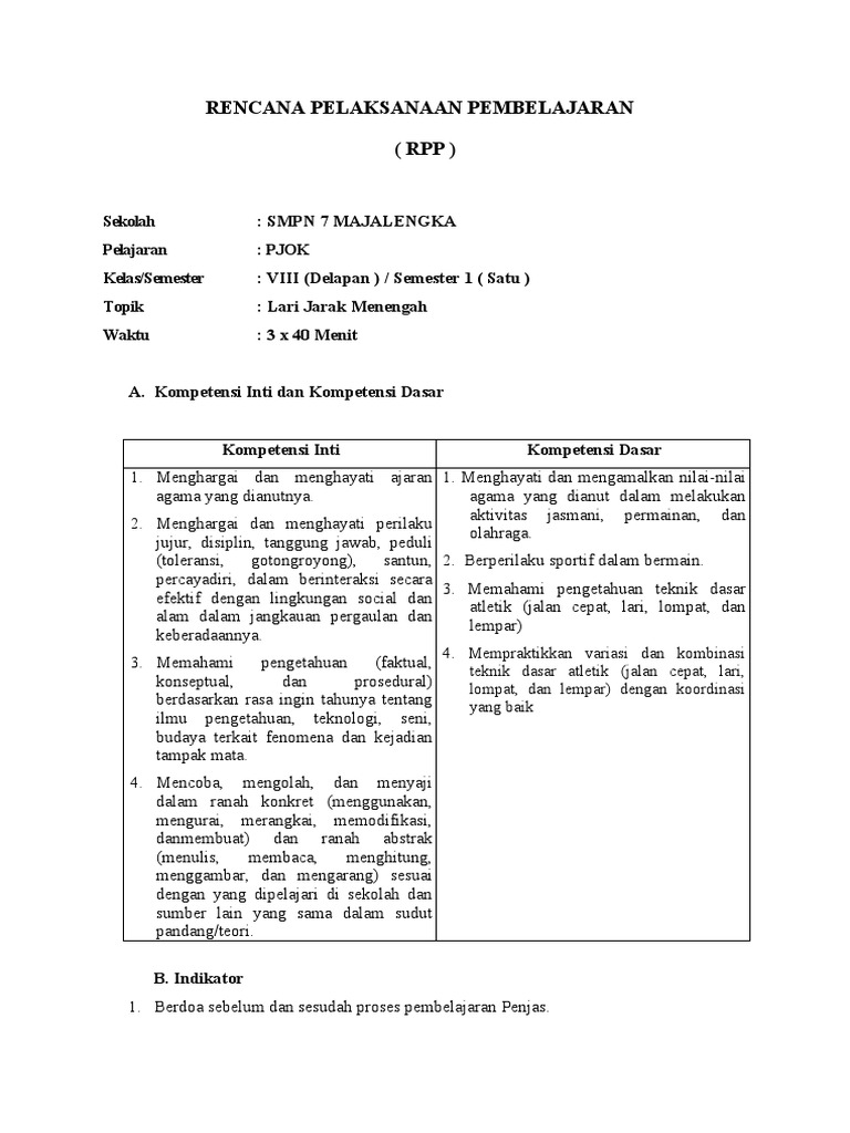 RPP Lari Jarak Menengah | PDF