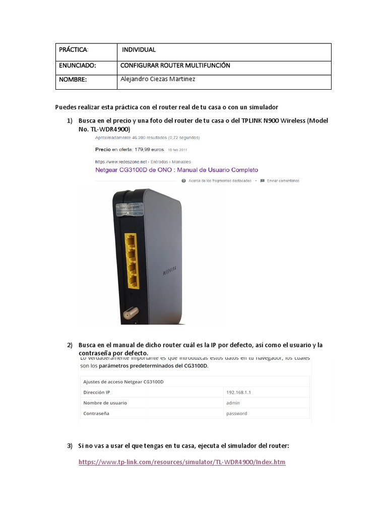 PRÁCTICA Configurar Router Multifunción | PDF