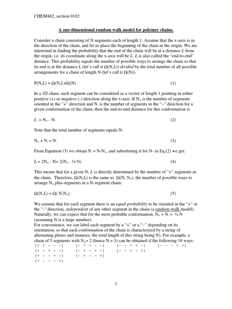 A One-Dimensional Random Walk Model For Polymer Chains | PDF | Distance ...