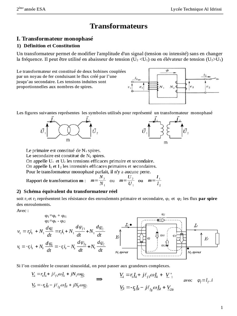 Cours Transformateur 2 | PDF | Transformateur électrique | Équipements électriques