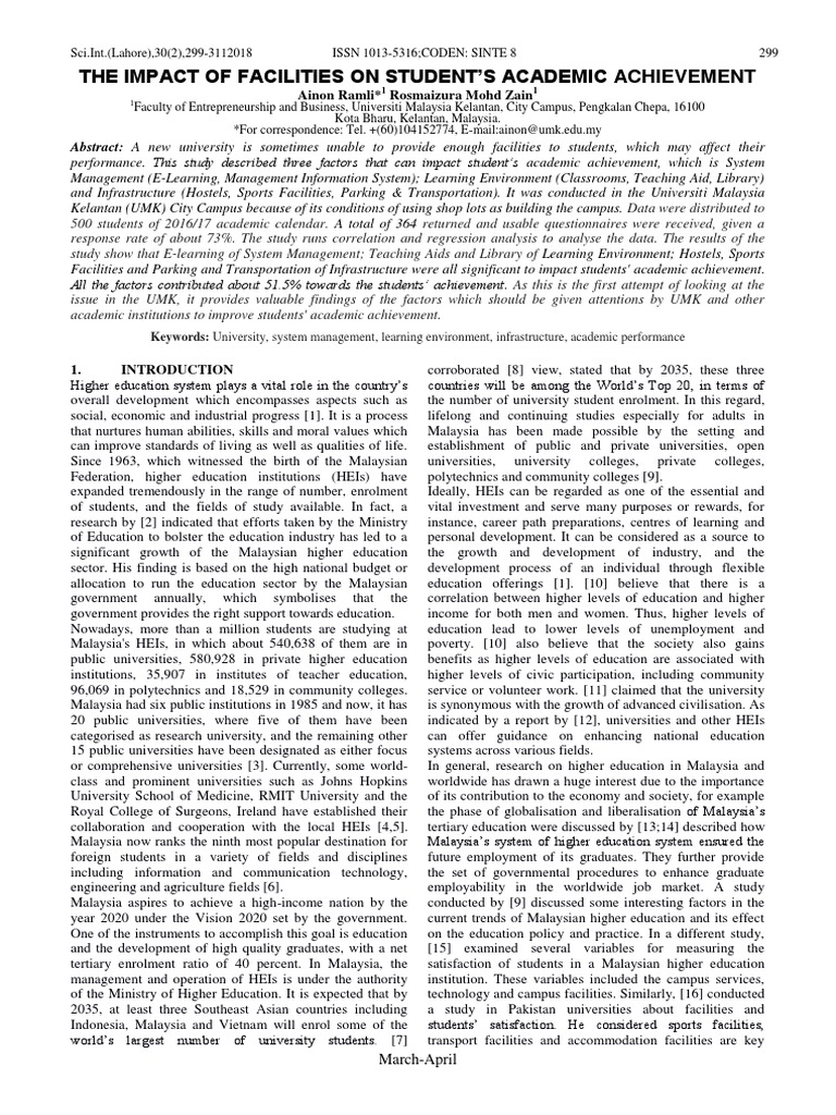 Facilities Impact on Academic Achievement | PDF | Educational ...