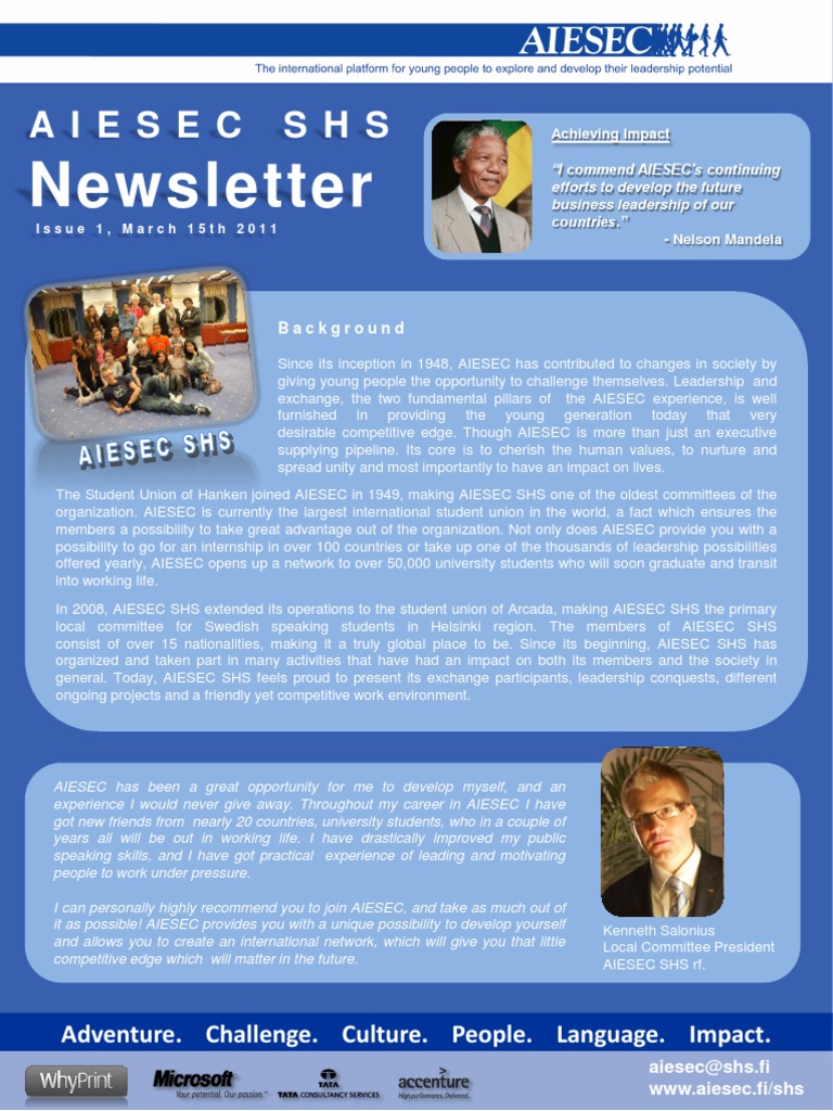 AIESEC SHS Newsletter Issue 1, 2011 | PDF | Entrepreneurship