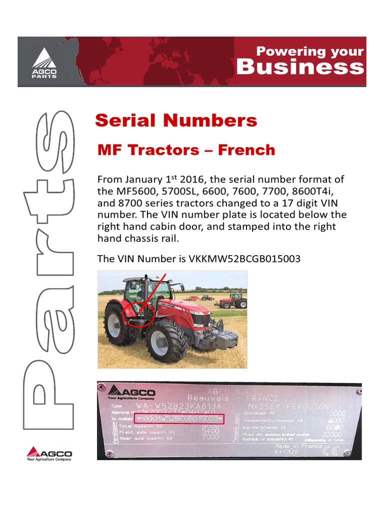 MF Tractor - Serial Numbers Formats and Locations | PDF | Tractor ...