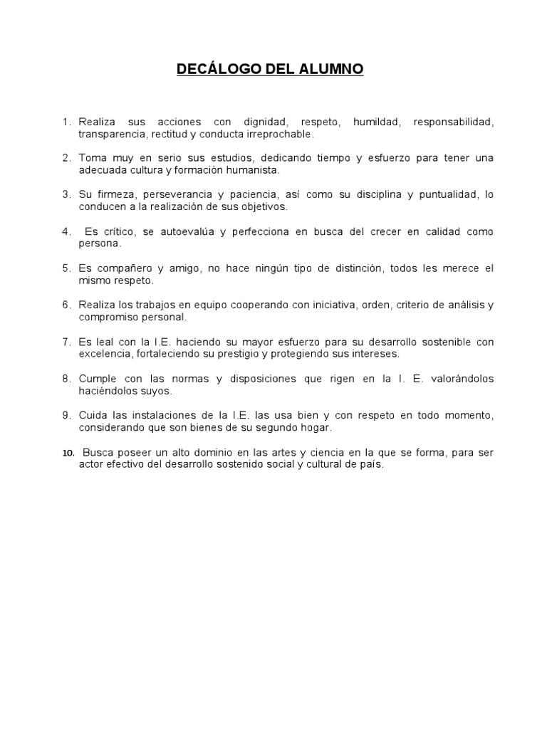 Decálogo Del Buen Estudiante | PDF