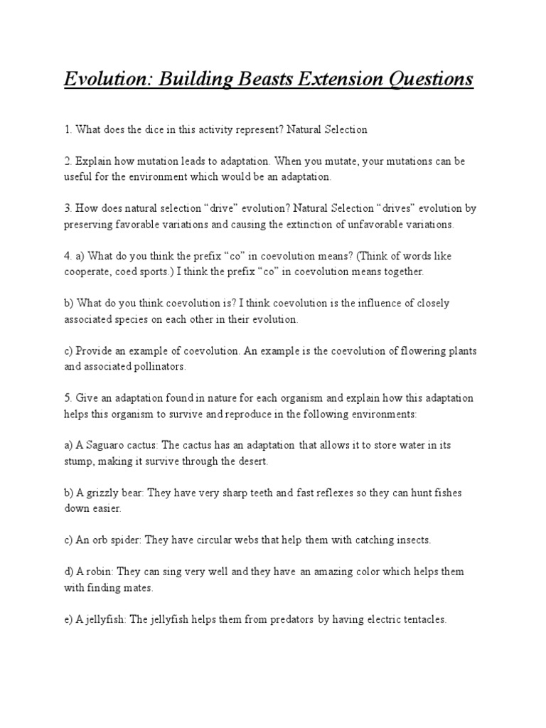 Evolution: Building Beasts Q&A Guide | PDF