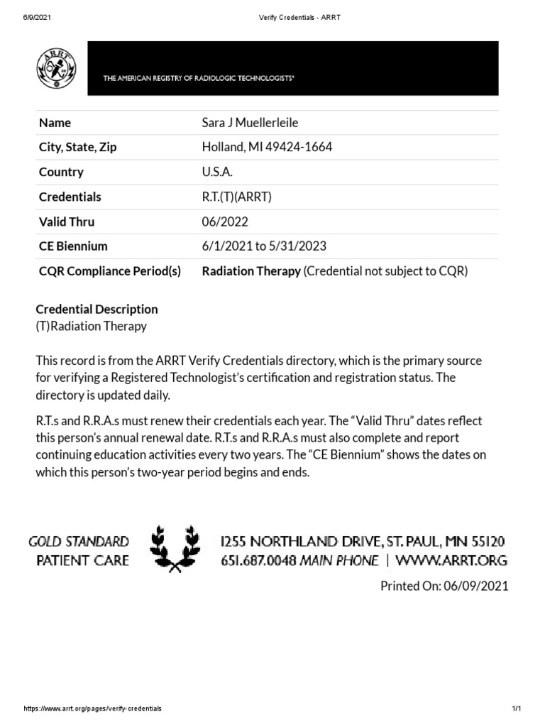 Verify Credentials - Arrt | PDF