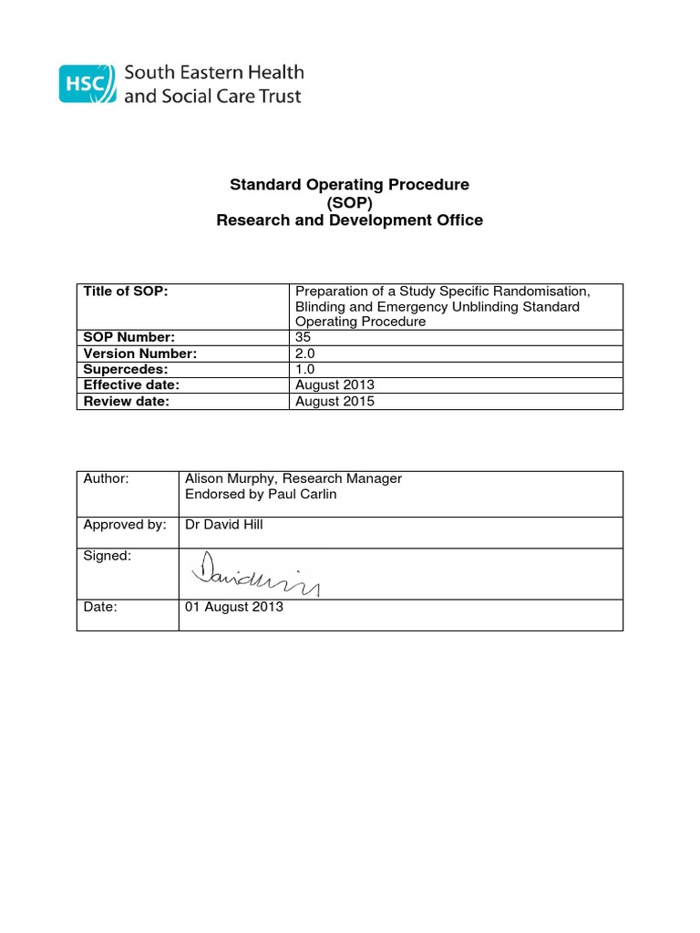 SOP35 Randomisation Blinding and Emergency Unblinding | PDF | Clinical ...