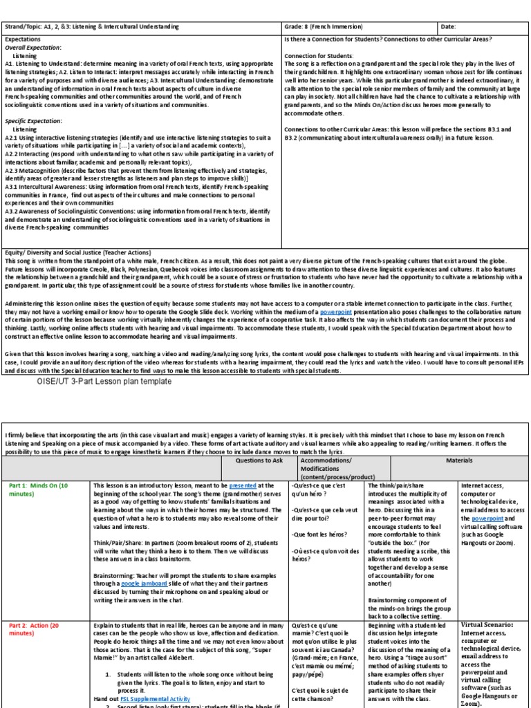 FSL Oral Communication Lesson Plan GR 8 | PDF | Cross Cultural ...