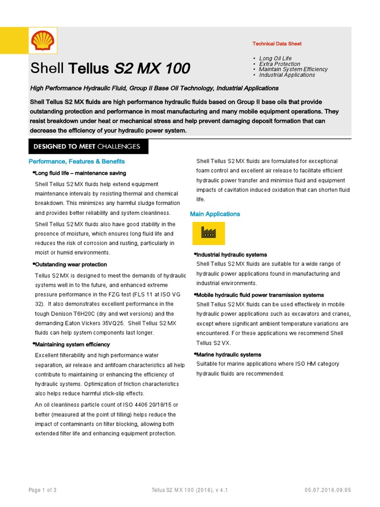 Shell Tellus S2 MX 100: Performance, Features & Benefits | PDF ...
