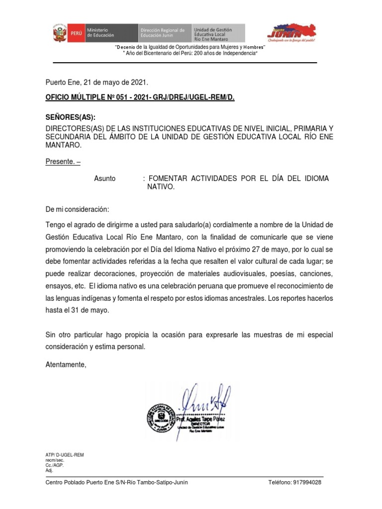 Oficio Multiple 051 Día Del IDIOMA | PDF