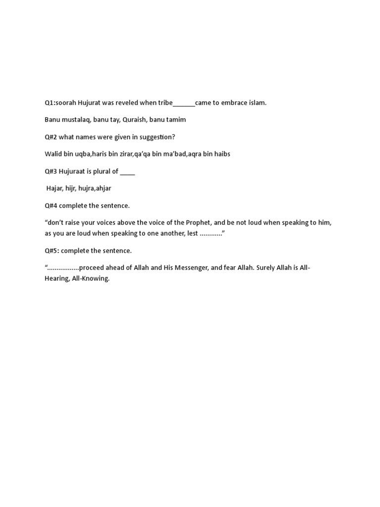 Quiz#3 Islamic | PDF | Religion & Spirituality