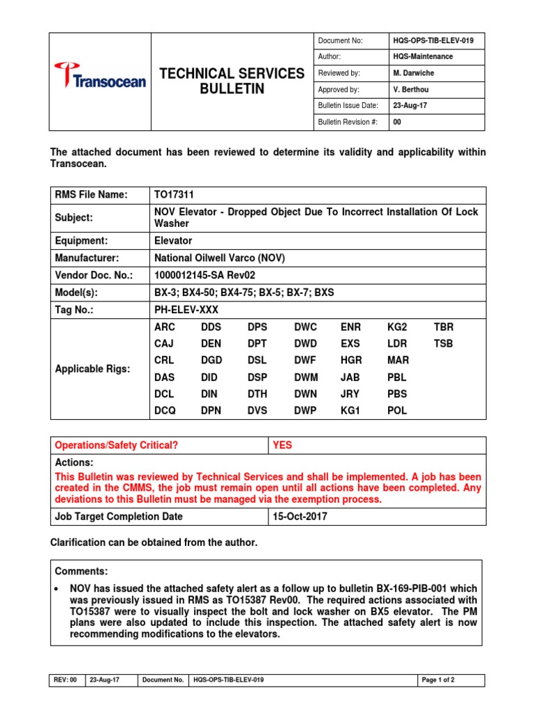 BX Elevator Lock Washer Safety Alert | PDF | Screw | Business