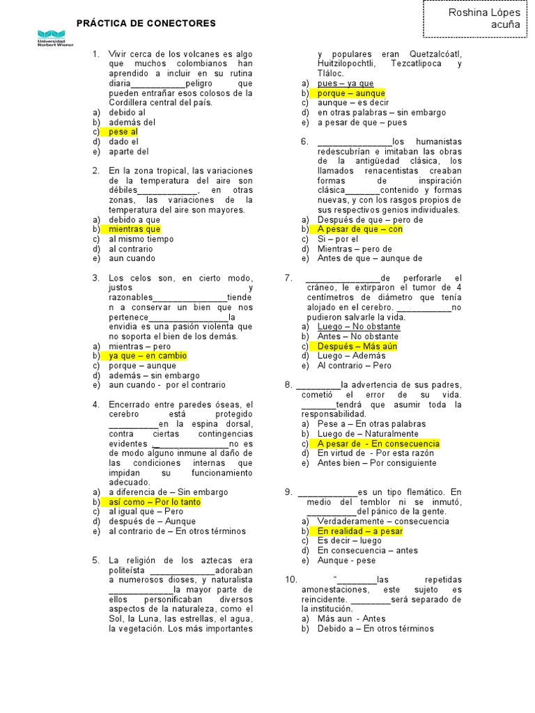 Práctica de Conectores | PDF | Naturaleza