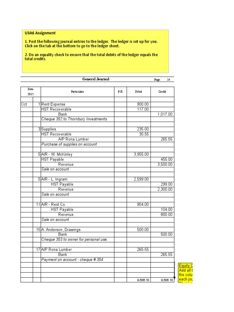 U3A6 Assignment: General Journal | PDF | Debits And Credits | Cheque