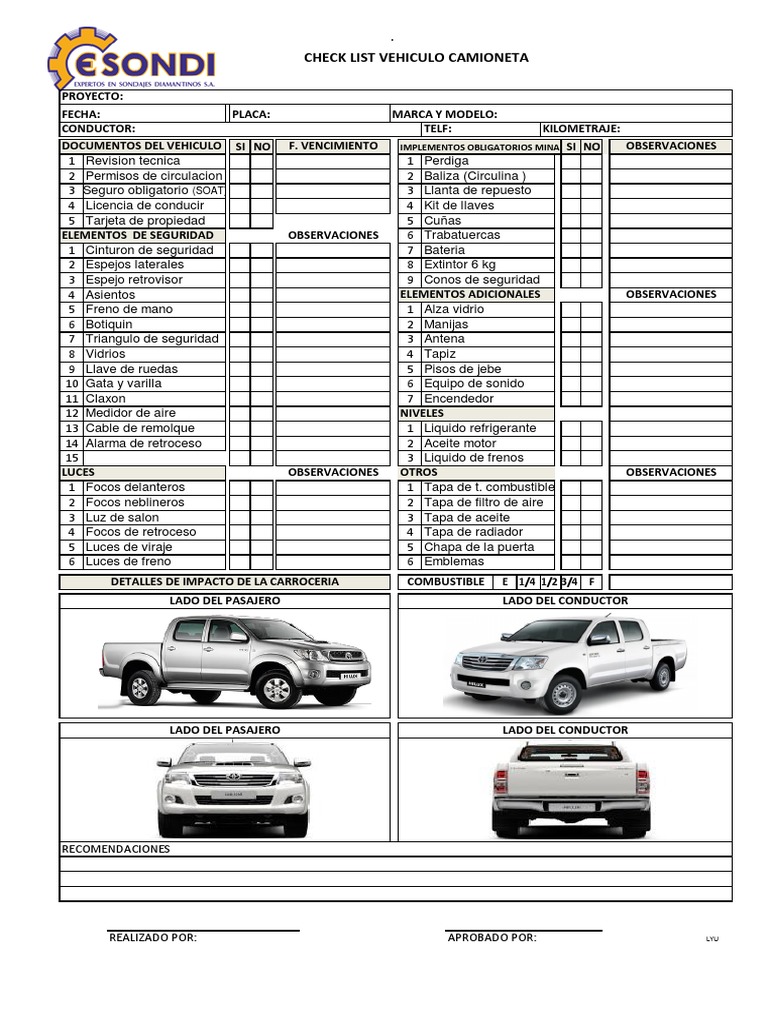 Formatos de Check List Camioneta | PDF | Transporte | Vehículos