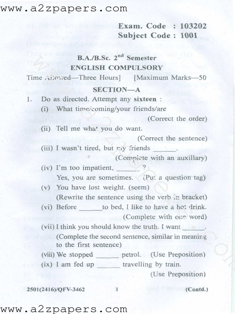 Eng Ba BSC 2nd Sem 2016 | PDF