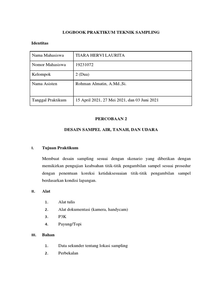 TIARA HERVI LAURITA - Logbook Praktikum Desain Sampling | PDF
