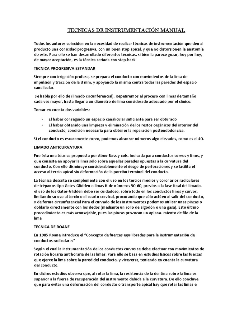 Técnicas de Instrumentación Manual en Endodoncia | PDF | Naturaleza