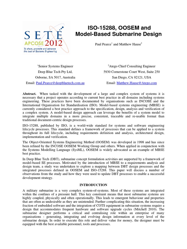 (Article) ISO-15288, OOSEM and Model-Based Submarine Design (2012 ...